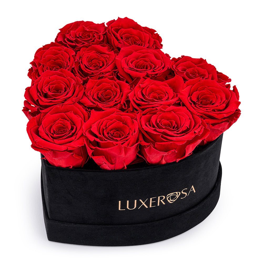 Black Velvet Suede, Medium, Venus Heart Shaped, Eternity Rose Box With ...