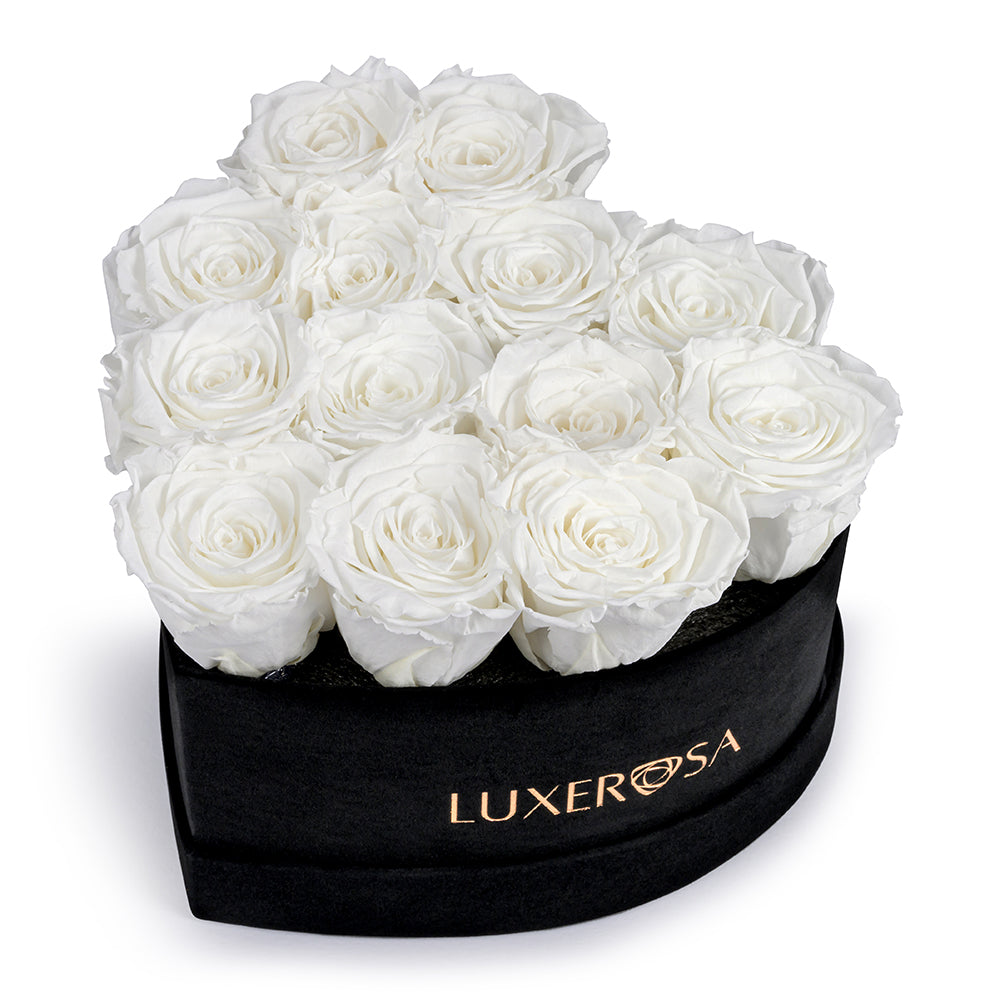 Black Velvet Suede, Medium, Venus Heart Shaped, Eternity Rose Box With ...